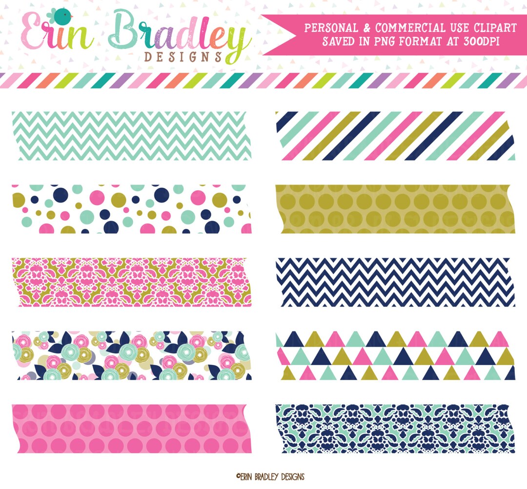 Pink Blue & Gold Digital Frame Clipart Graphics Polka Dots Chevron ...