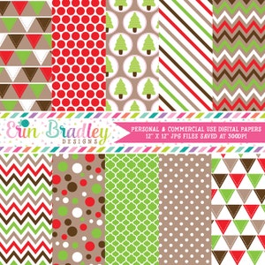 Instant Download Christmas Digital Papers Polka Dots Chevron Stripes ...