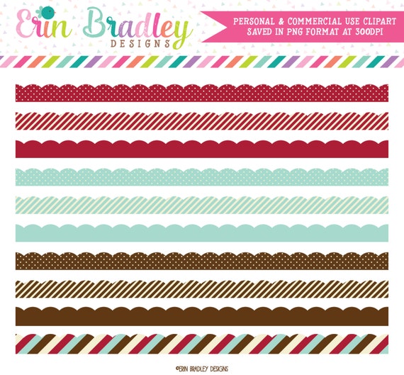 Digital Scrapbook Clipart Clip Art Red Blue and Brown Scalloped Borders ...