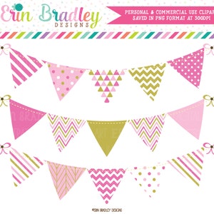 Pinks and Gold Bunting Clipart Graphics With Polka Dots Triangle ...