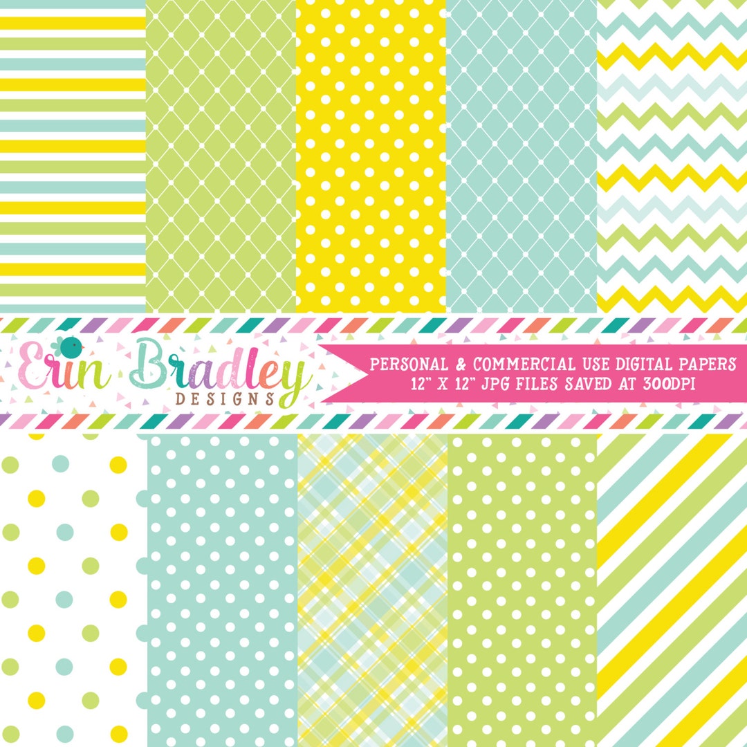 Blue Yellow Green Digital Paper Set Commercial Use Digital Backgrounds ...