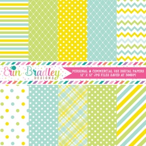Blue Yellow Green Digital Paper Set Commercial Use Digital Backgrounds ...