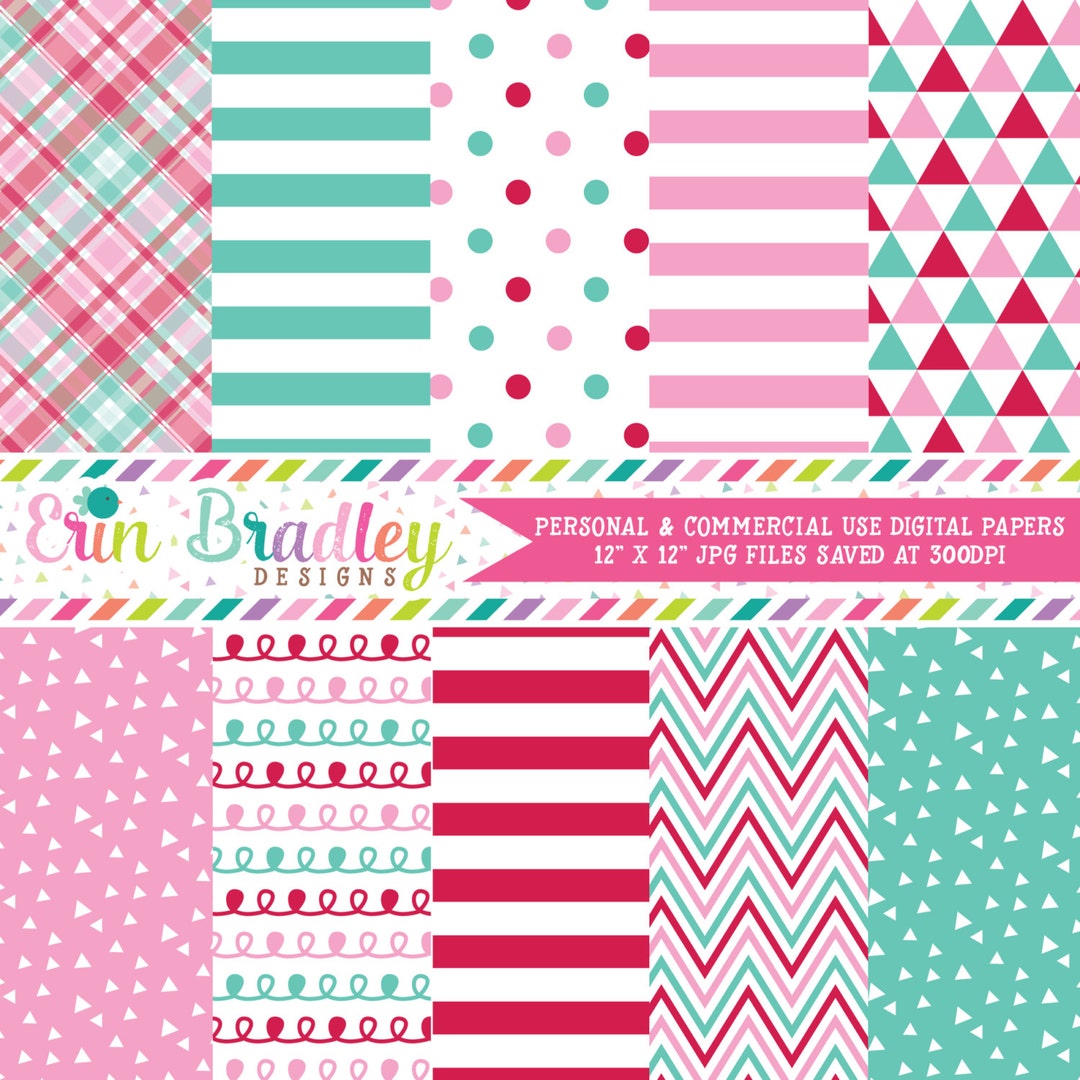 Ugly Sweater Party Digital Paper Pack: Pink, Red & Aqua (digital ...