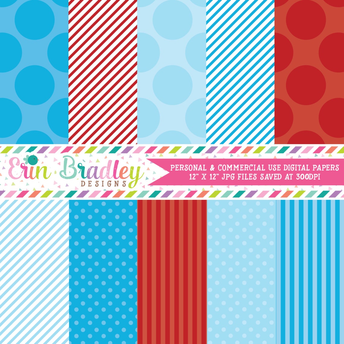 Digital Paper Pack Personal and Commercial Use Blue and Red - Etsy