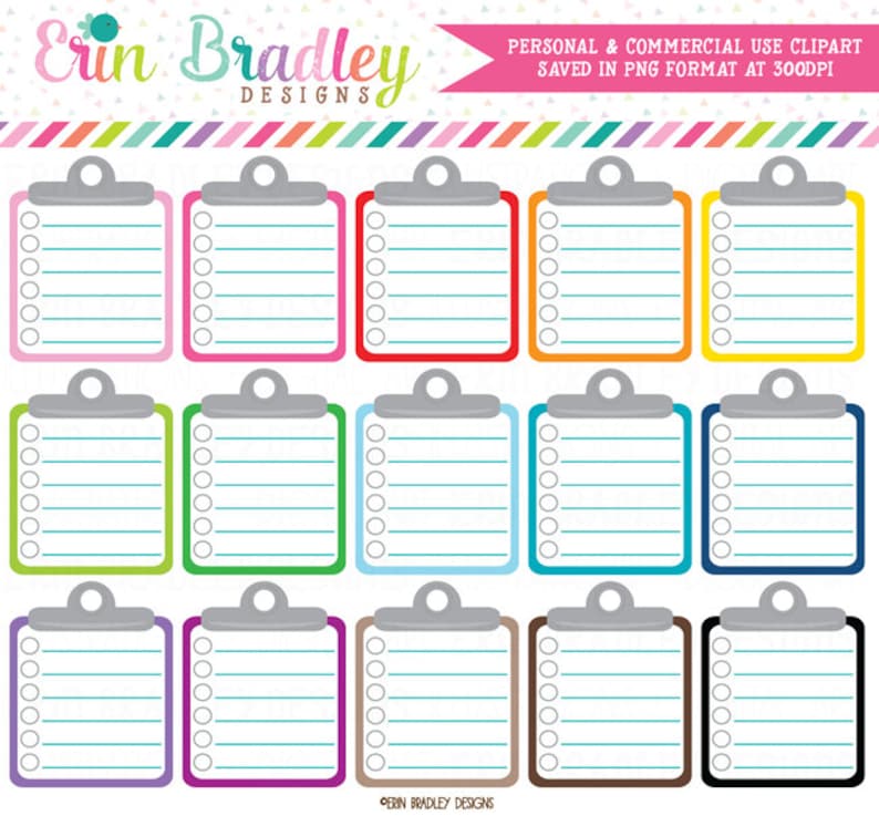Lined Clipboard Clipart Graphics Personal & Commercial Use - Etsy