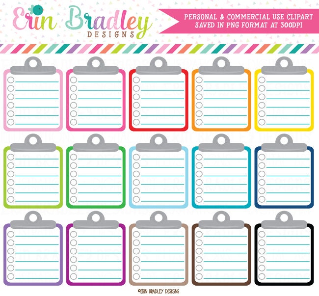 Lined Clipboard Clipart Graphics Personal & Commercial Use Note Paper ...