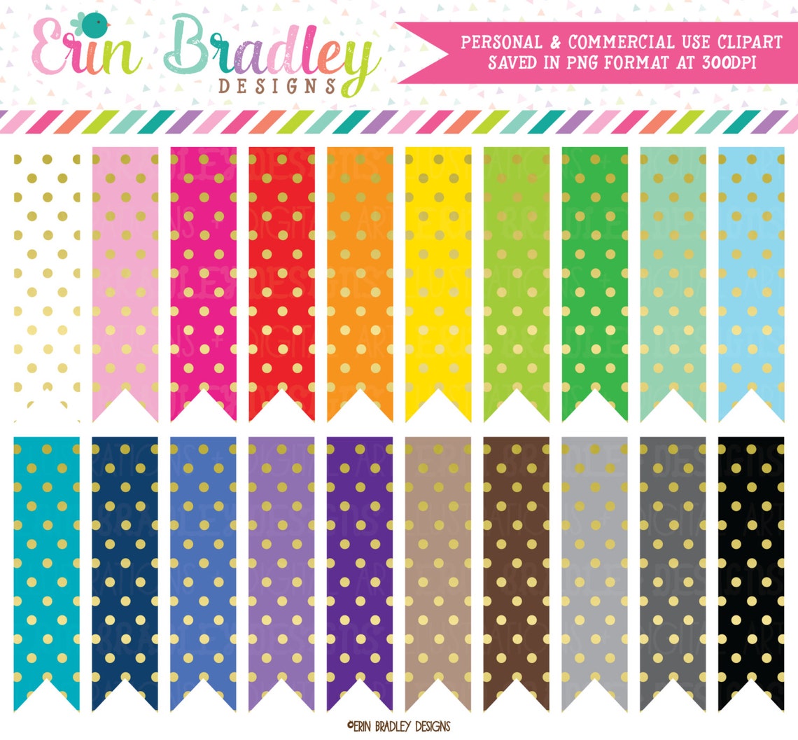 Slim Flags Clipart Graphics With Gold Foil Polka Dots Flag | Etsy