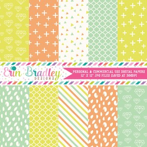 Digital Paper Pack Diamond Cross Triangle Spotty Dots and Striped ...