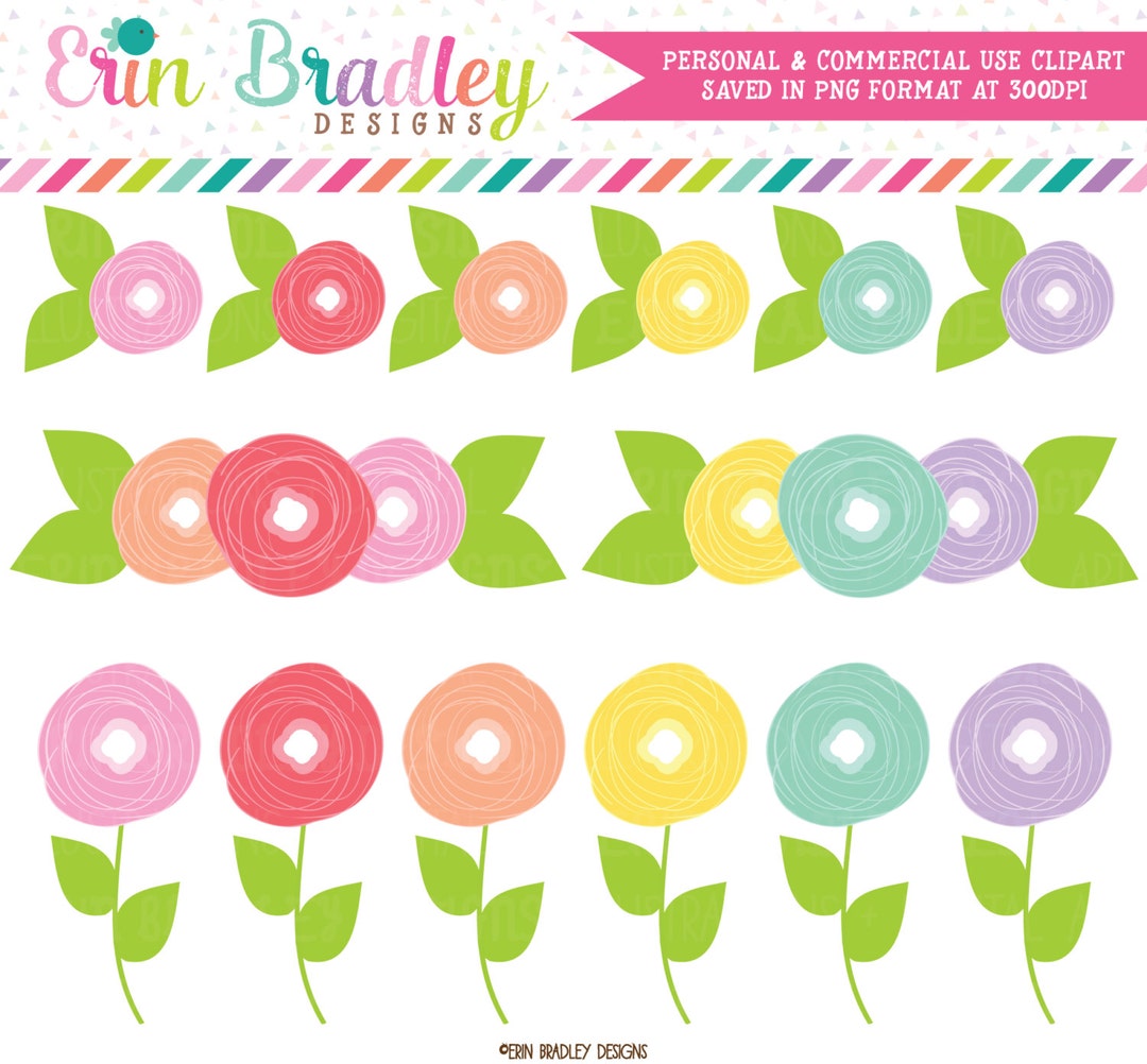Flower Doodles Clipart Soft Colors Instant Download Personal ...