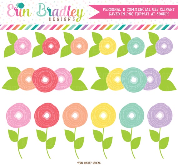 Flower Doodles Clipart Soft Colors Instant Download Personal ...