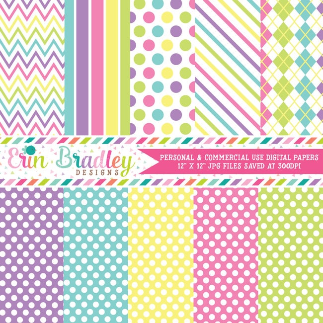 Digital Paper Pack Springtime Medley Polka Dots Stripes and | Etsy