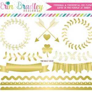 Gold Foil Clipart Graphics Instant Download Gold Vines Bunting Borders ...