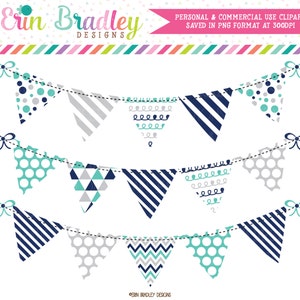 Clipart Bunting, Commercial Use Banner Flag Clip Art Graphics in Navy ...