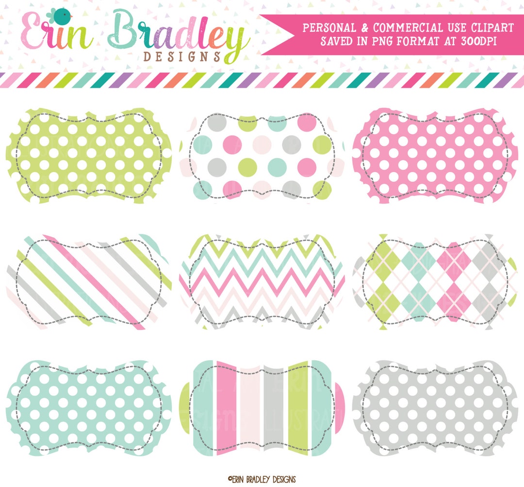 Soft Spring Frame Tag Clipart Graphics Polka Dots Chevron Stripes Clip ...