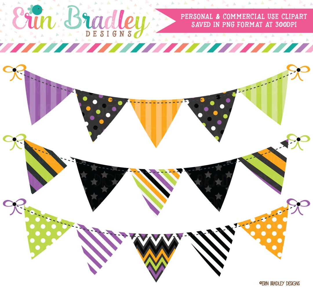 Halloween Bunting Clipart Graphics Purple Orange Black & Green Digital ...