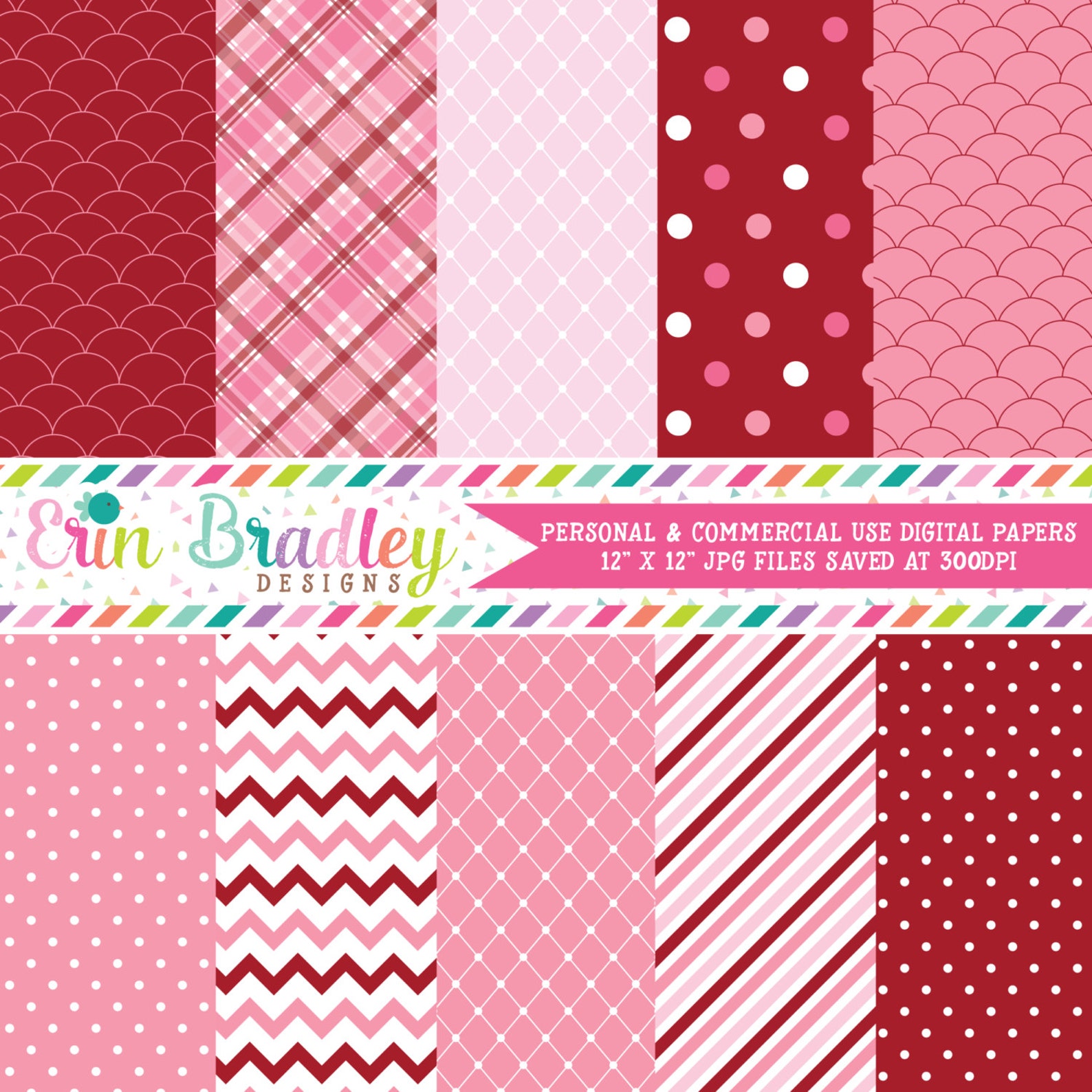 Digital Scrapbook Papers Personal and Commercial Use Pink and - Etsy