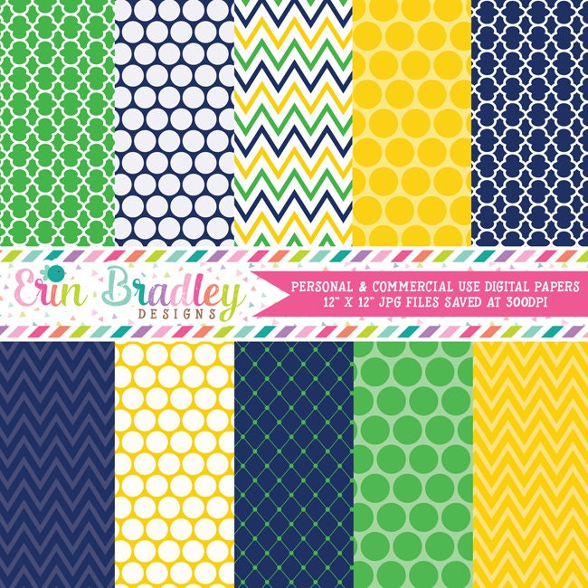 Yellow Blue and Green Digital Paper Set Commercial Use Instant Download ...