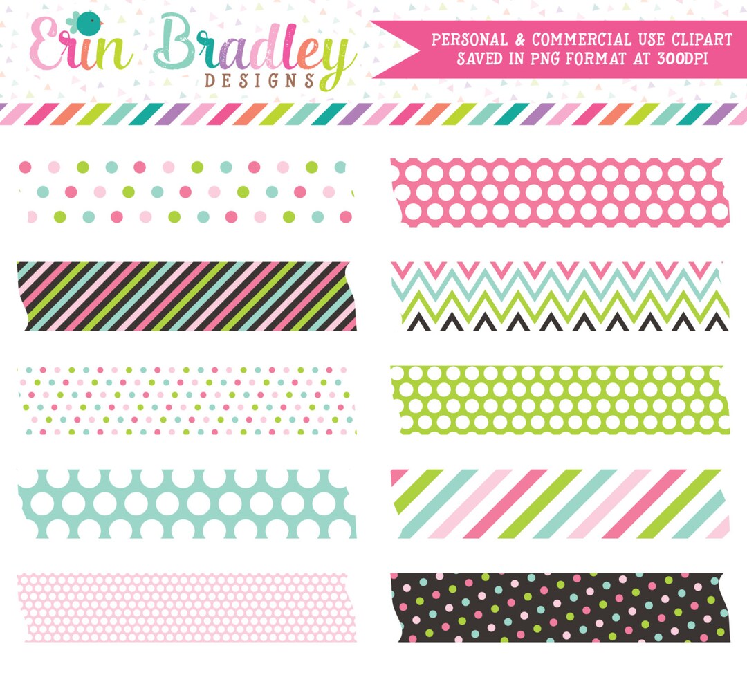Instant Download Digital Washi Tape Clipart, Rainbow Polka Dots and ...