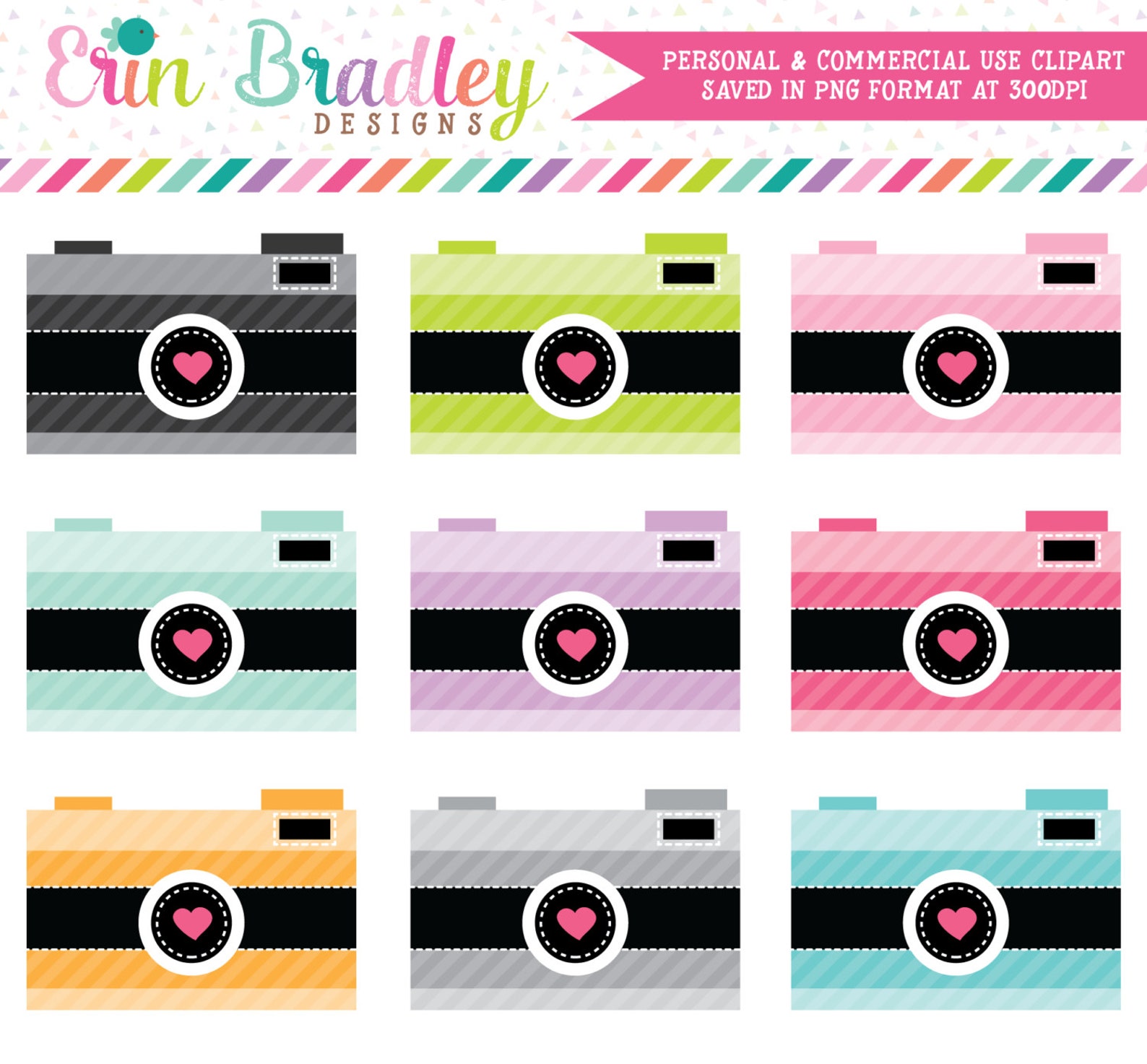 Striped Cameras Clip Art Clipart Photography Graphics for - Etsy
