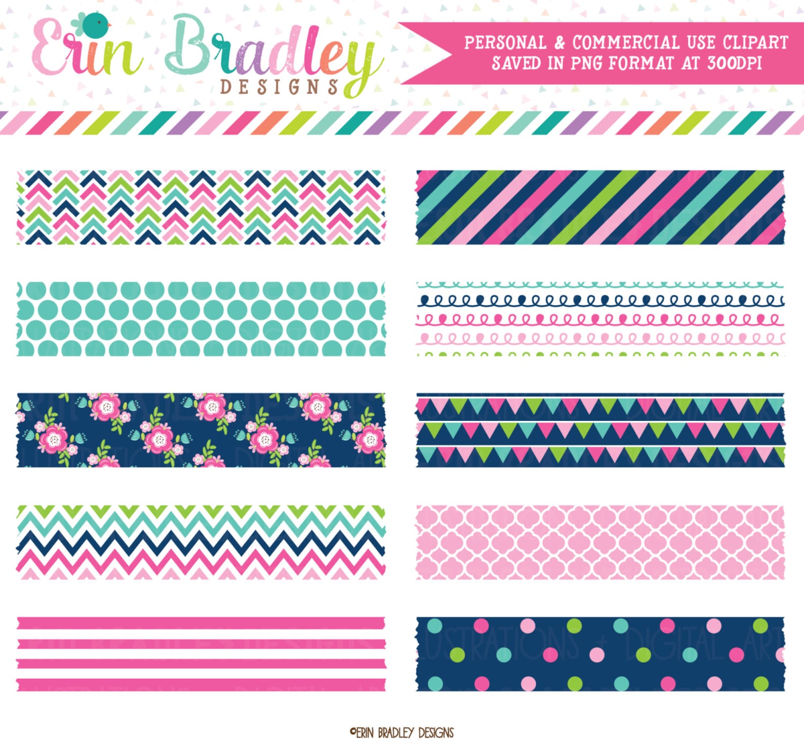 Clip Art Cheery Day Digital Washi Tape Clipart Graphics - Etsy