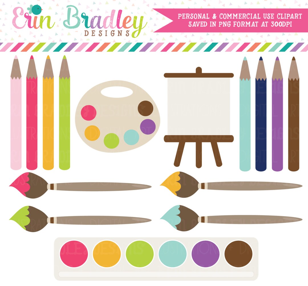 Painting Clip Art Commercial Use Clipart Art Supplies Paints Pencils - Etsy