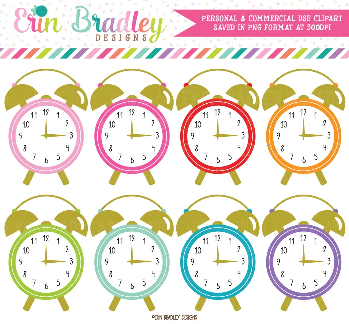 Alarm Clocks Clipart Graphics Personal & Commercial Use Clock | Etsy