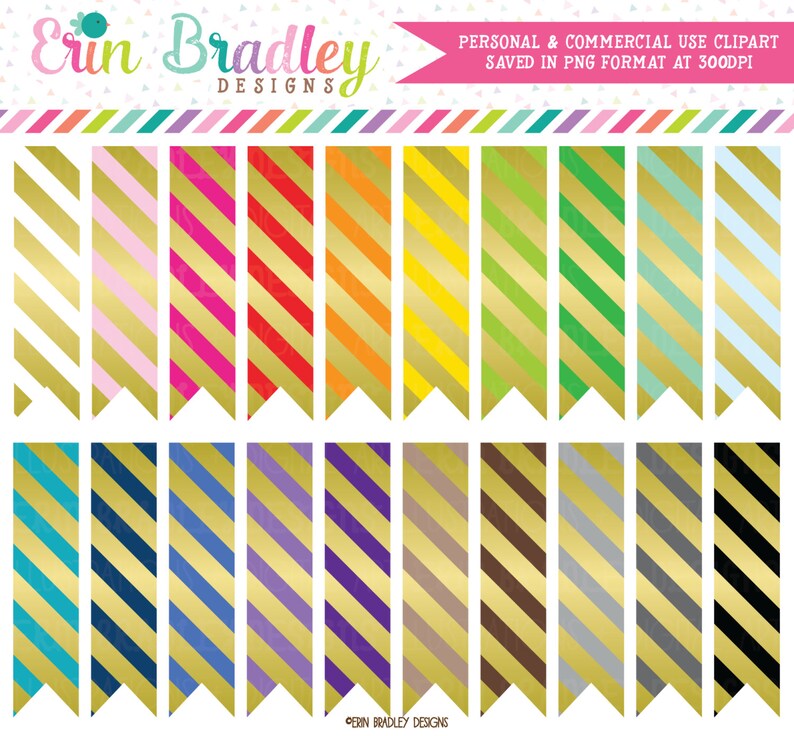 Slim Flags Clipart Graphics With Gold Foil Stripes Flag Shaped | Etsy