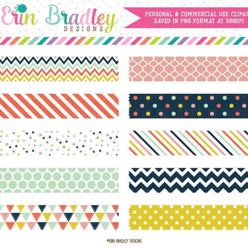 Digital Washi Tape Clipart SPRING GARDEN Graphics With Polka | Etsy