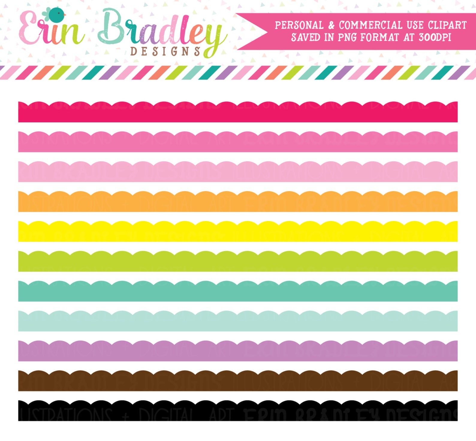 Scalloped Borders Clipart Graphics, Digital Clip Art Set Personal ...