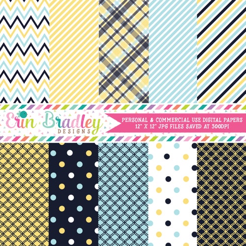 Yellow and Navy Blue Digital Paper Set Personal and Commercial - Etsy