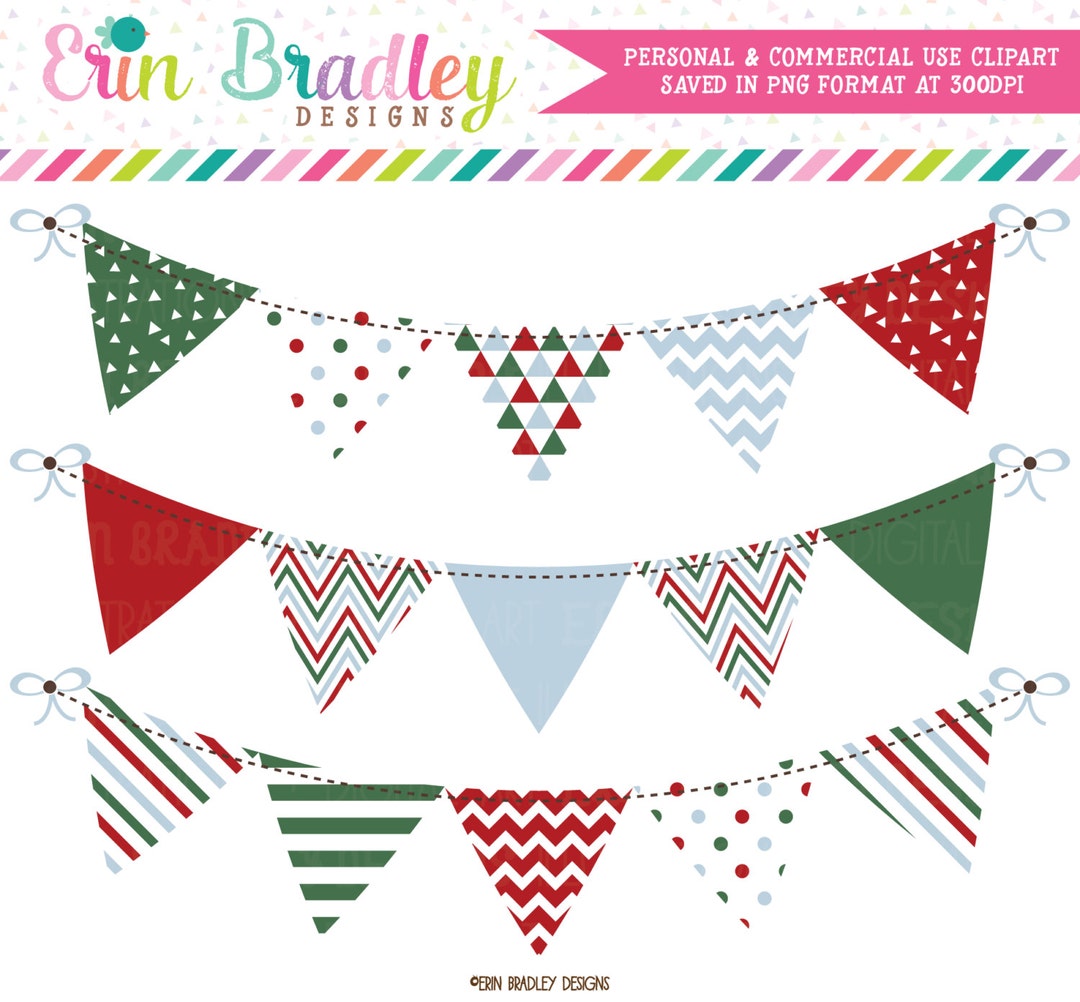 Christmas Bunting Clipart Red Green Blue Banner Flag Christmas Holiday ...
