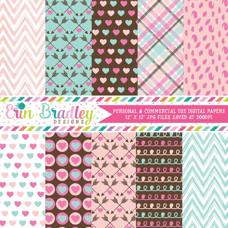Love Valentines Day Digital Paper Pack Hearts Chevron Plaid - Etsy