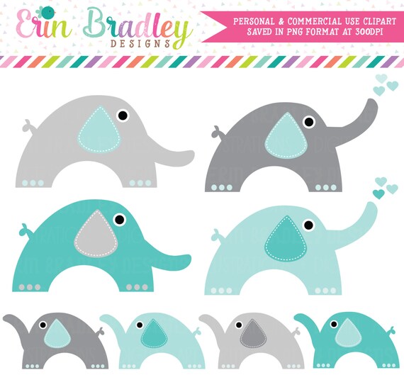 Blue & Gray Elephants Clipart, Baby Clipart, Animal Clip Art, Boys ...