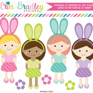 Easter Girls Clipart, Digital Graphics, Girls With Bunny Ears and ...