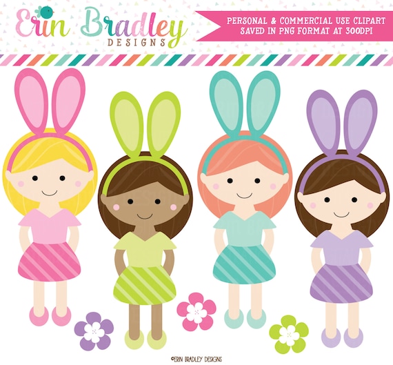 Easter Girls Clipart, Digital Graphics, Girls with Bunny Ears and ...