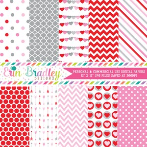 Valentines Day Digital Papers Digital Backgrounds Hearts Polka Dots ...