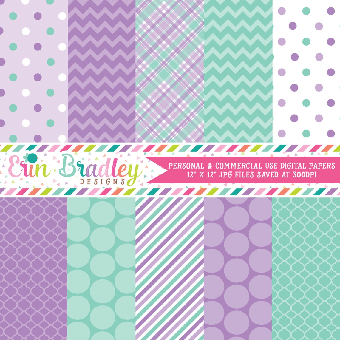 Purple and Aqua Digital Paper Pack Patterned Paper Instant - Etsy