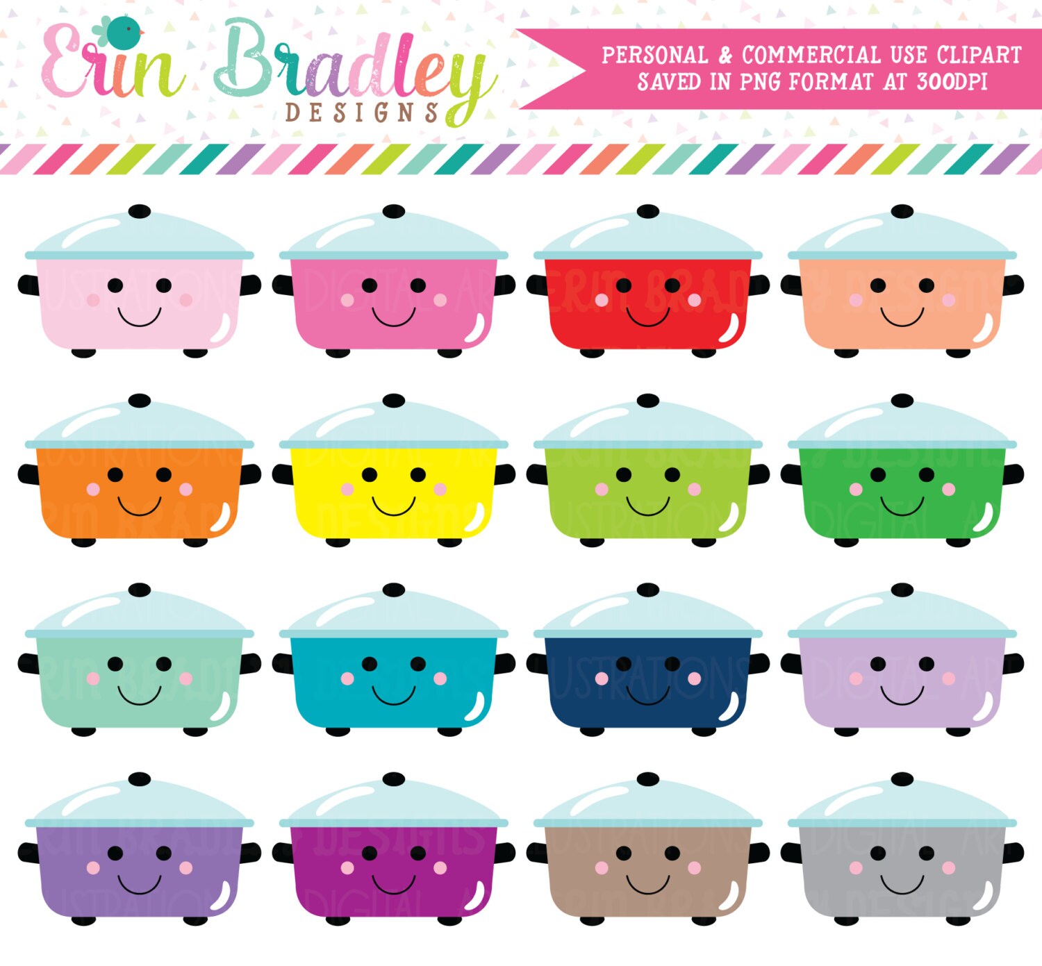 Kawaii Cooking Pots Clipart Personal & Commercial Use Kitchen - Etsy