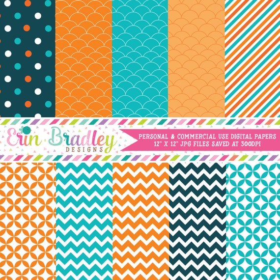 Digital Scrapbook Papers Personal and Commercial Use Teal Blue and ...