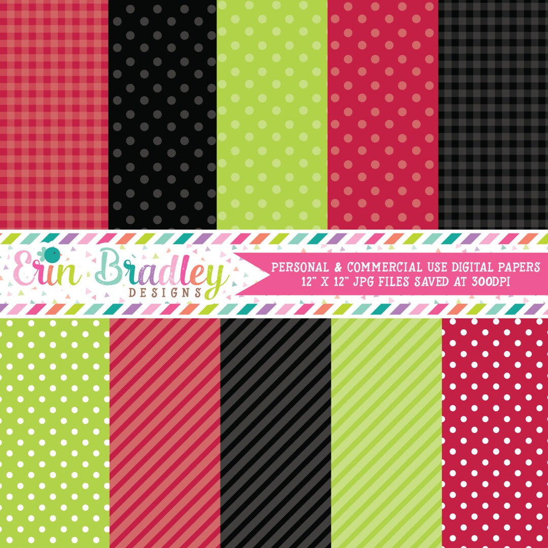 Digital Scrapbook Papers Personal and Commercial Use Red Black Green ...