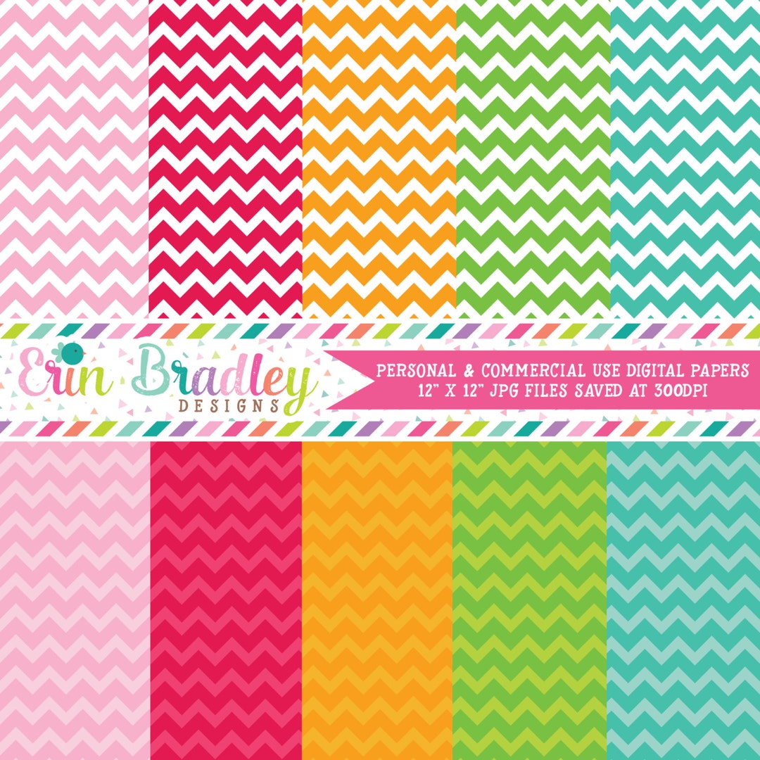 Digital Paper Pack Personal and Commercial Use Colorful Chevron Stripes ...