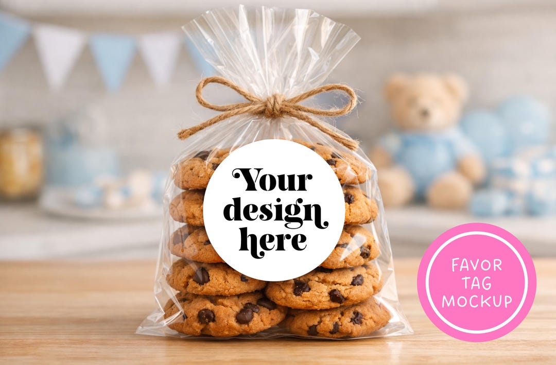 Favor Tag Mockup | Cello Bag Sticker Mockup | Boys Baby Shower Birthday ...