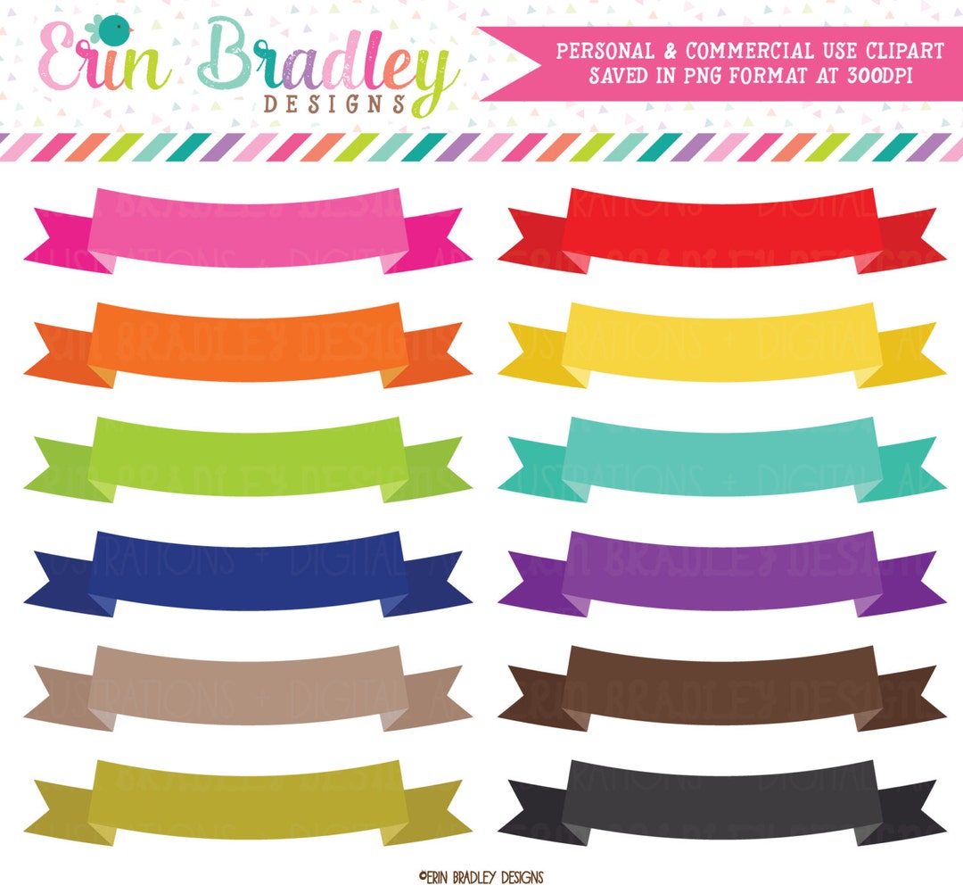Rainbow Banner Clipart: PNG Graphic Design Elements (digital Download ...