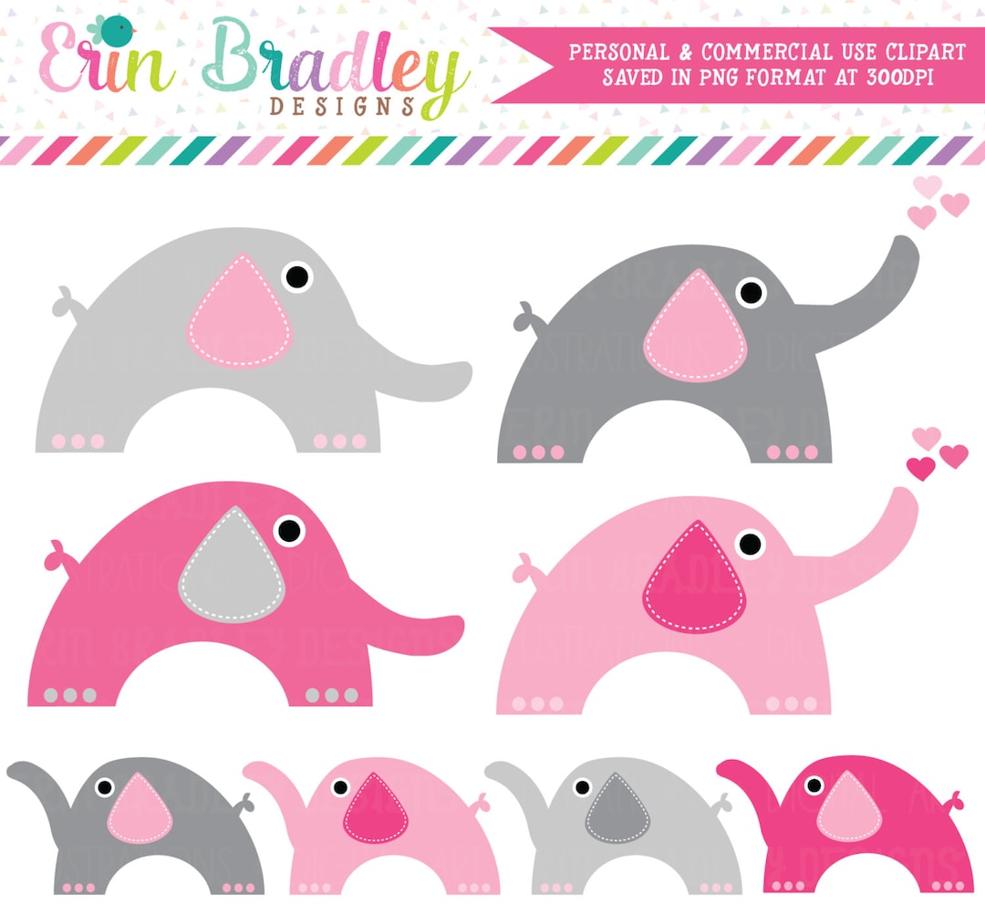 Commercial Use Elephants Clipart, Girls Elephant Pink & Gray Clip Art ...