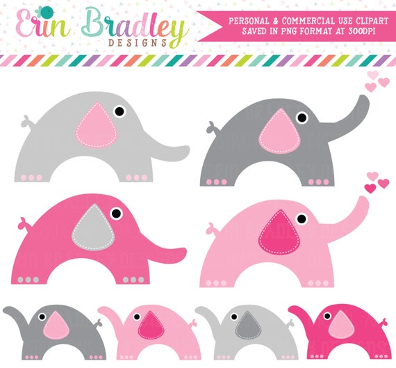 Commercial Use Elephants Clipart, Girls Elephant Pink & Gray Clip Art ...