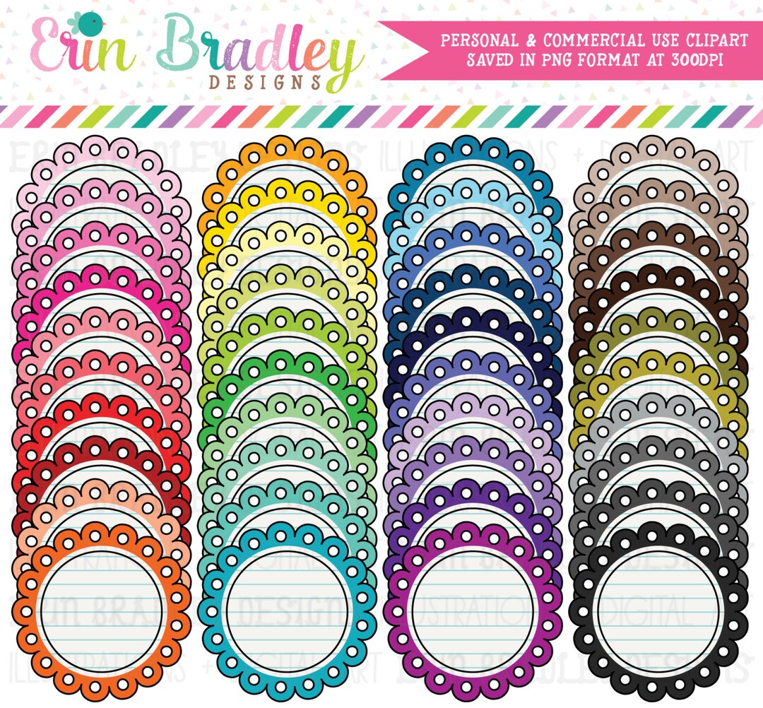 Notepaper Doodles Clipart Scalloped Circle Frame Bundle Graphics - Etsy