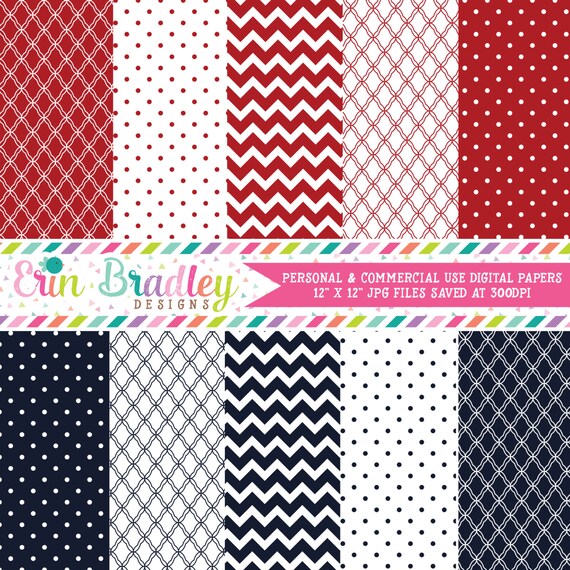 Digital Scrapbook Papers Personal and Commercial Use Red and Navy Blue ...
