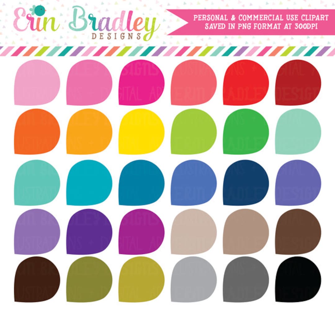 Teardrop Clipart Bundle Shape Clip Art Graphics in 30 Colors Instant ...