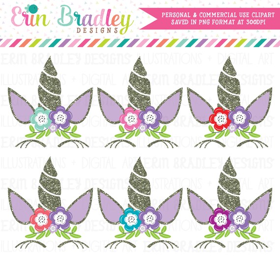 Whimsical Clip Art Glitter Unicorn Clipart Purple Glitter Unicorn Head ...