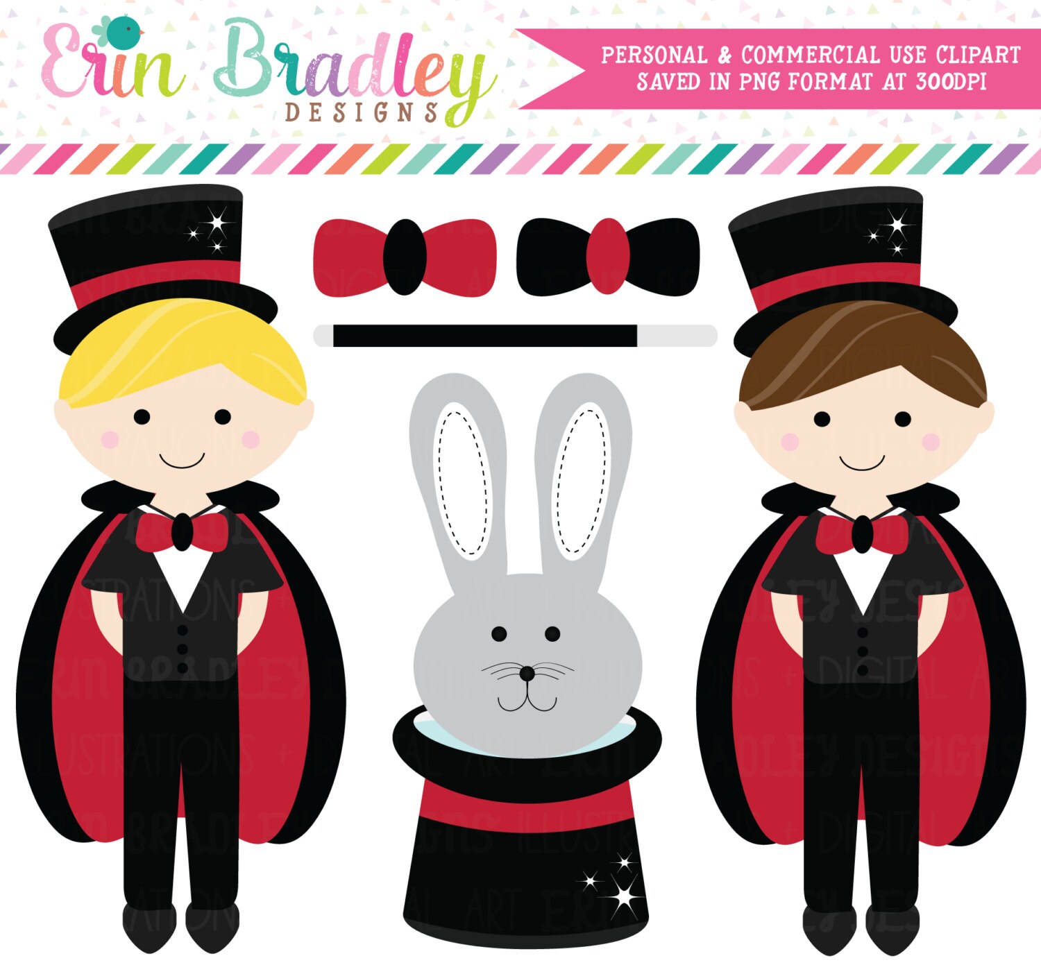 Magician Clipart Graphics Blonde & Brunette Boys Magic Clip | Etsy